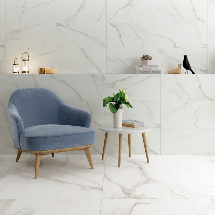 Lumiere White Marble 60 x 60cm Matt Porcelain Tiles — Hyde Park Tiles