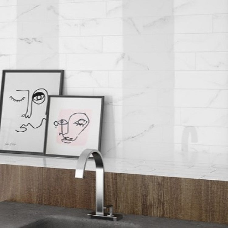 White Marble 7.5 x 30cm Gloss Ceramic Wall Tiles — Hyde Park Tiles
